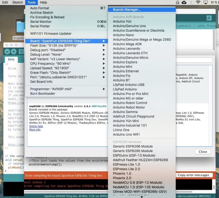 01 Installing Arduino Ide Sparkfun Thing Dev Board Esp8266 And Library Folders For Programming